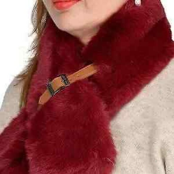 Faux Fur Polyester Scarf with Buckle Women's Red/Burgundy | eBay