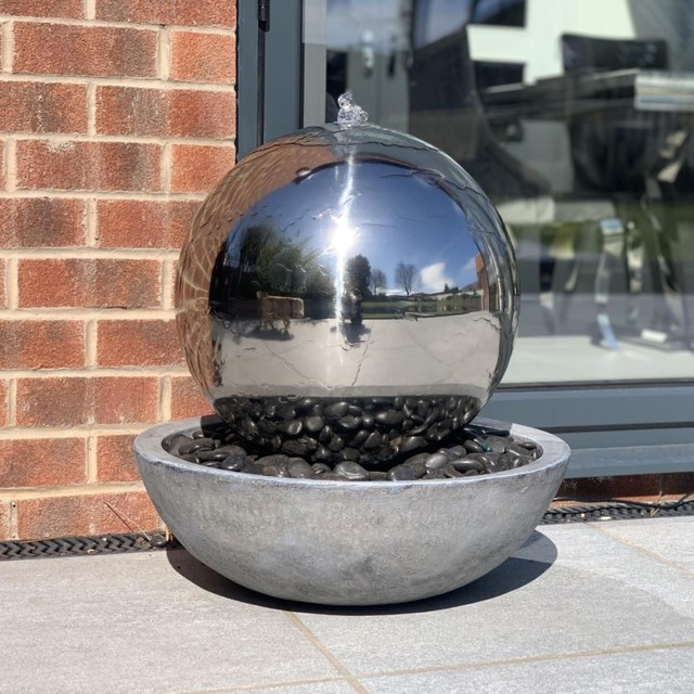 50cm Stainless Steel Sphere & Resin Bowl Water Feature With Led's for ...