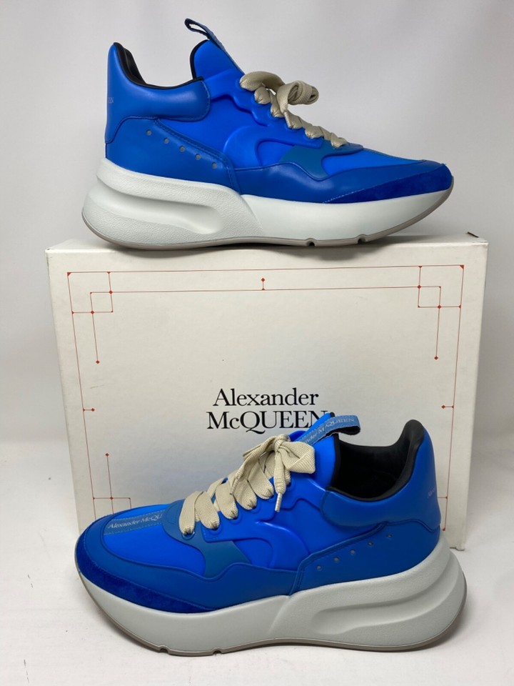 $620 Men's Alexander McQueen Runner Driver Sneakers Blue Silver ...