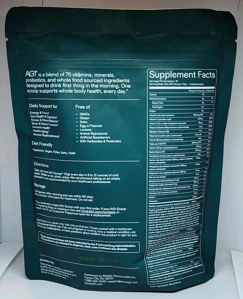 Authentic AG1 Athletic Greens Powder Pouch 12.7oz/360g 30 Day Supply ...
