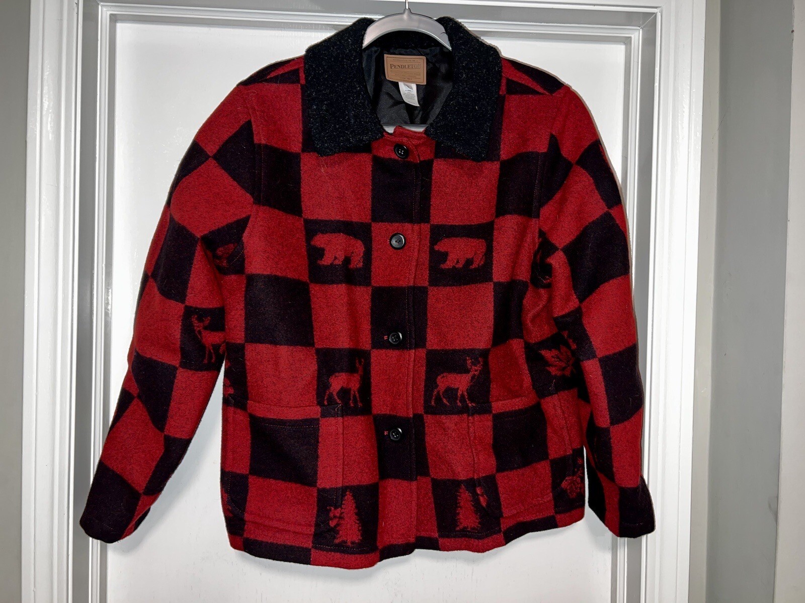Pendleton Wool Jacket Red & Black Checkered Large - Gem