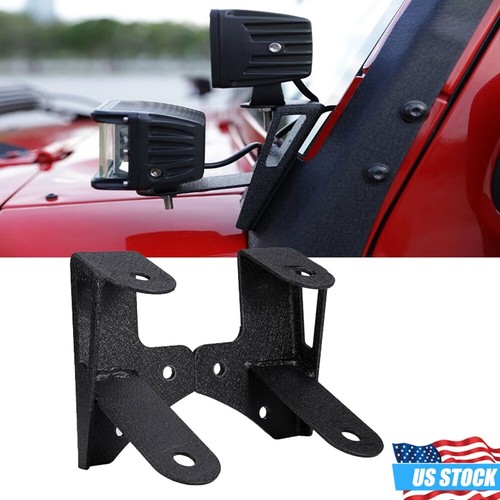 Dual A-Pillar LED Light Bar Pods Mount Brackets For Jeep Wrangler JK ...