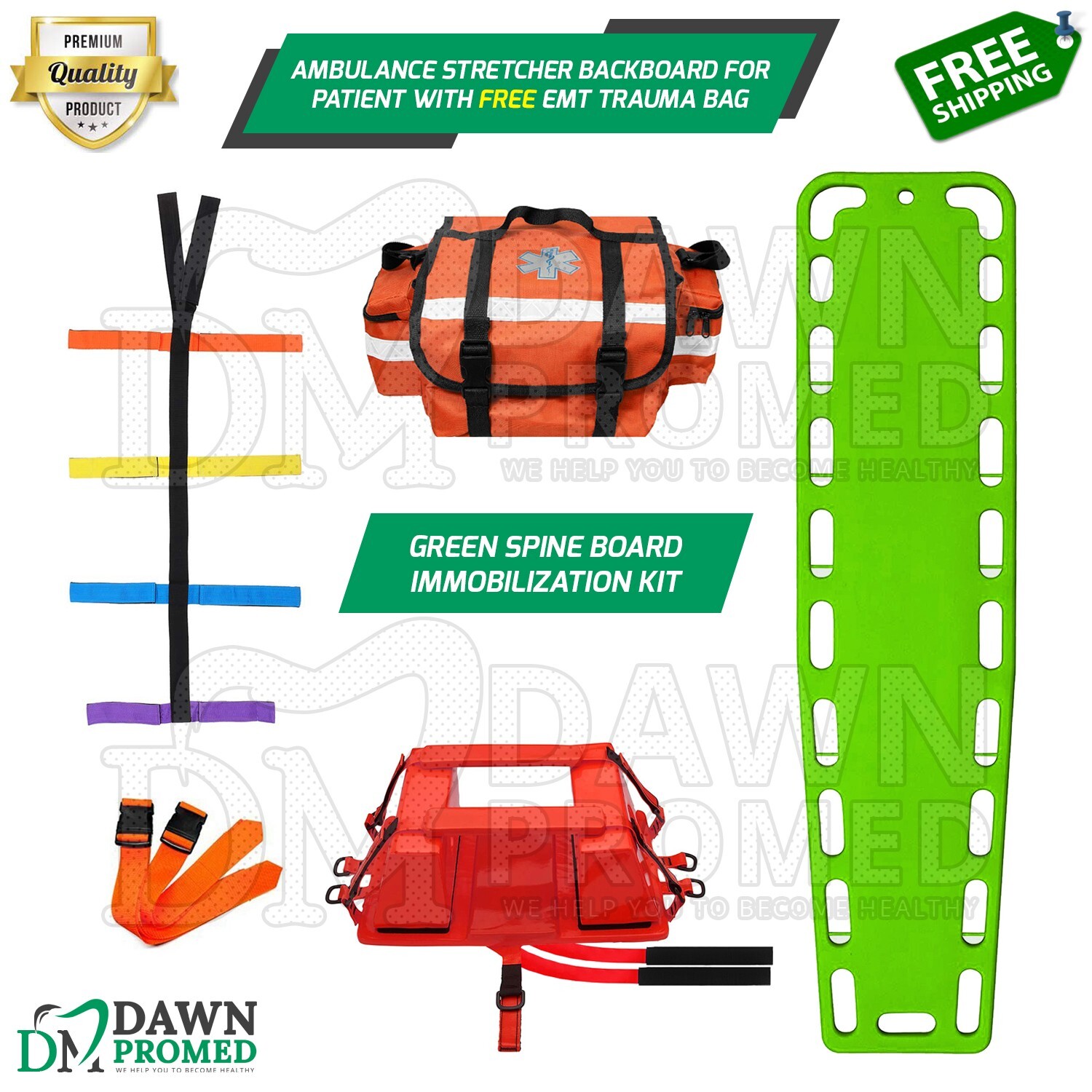 Base Board Patient Transfer Spine Board (Green) Stretcher ...