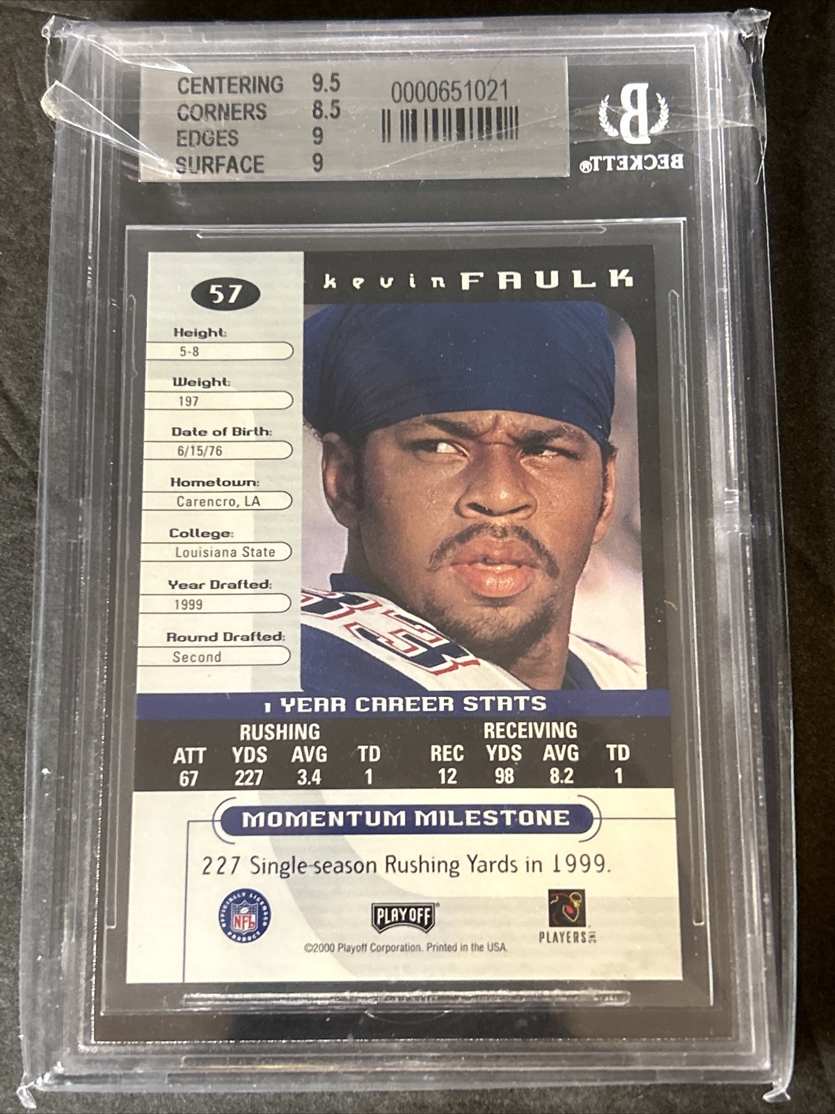 2000 Playoff Momentum KEVIN FAULK 1 of 210 #57 BGS MINT 9 | eBay