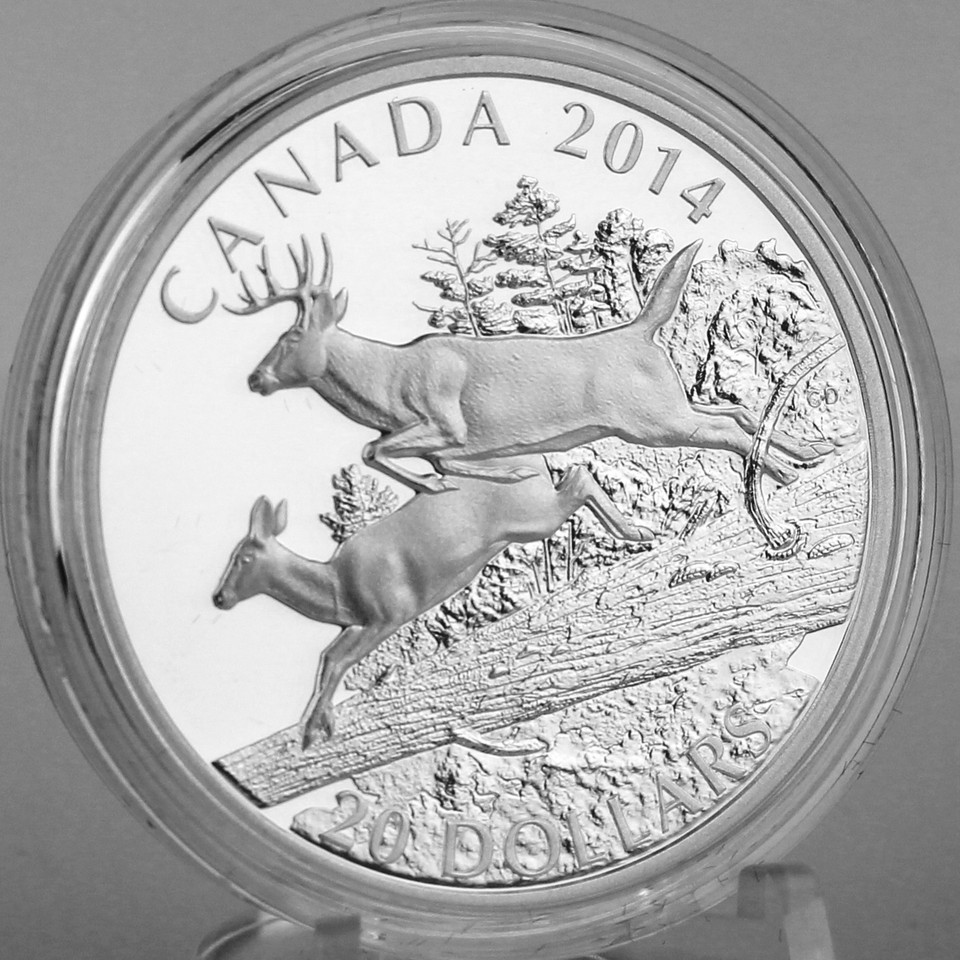 2014 $20 White-Tailed Deer – Mates, 1 oz. Pure Silver Proof Coin, #3 in ...