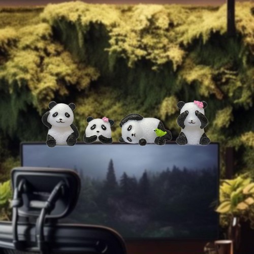 4Pcs Resin Panda Figurines Pandas Sculpture Adorable Cartoon Micro ...