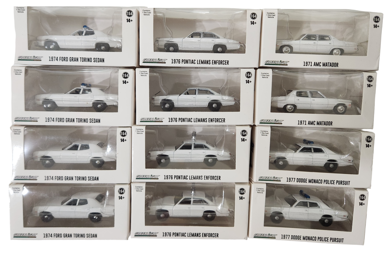 Greenlight 1:64 Hot Pursuit White Police Cars – Bulk 12-Car Lot Police ...
