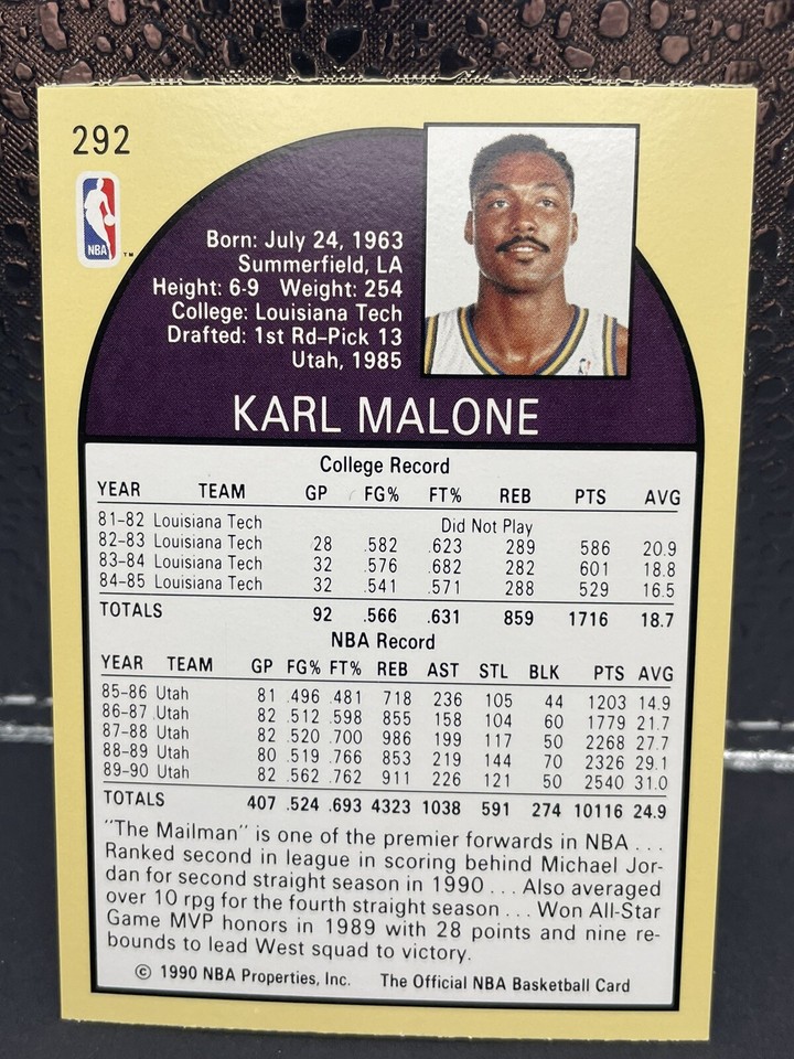 Karl Malone -Card#292 Rare 1990 MVP NBA Hoop- MINT | eBay