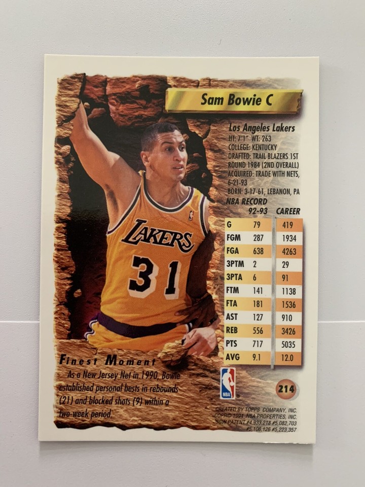 1993-94 Topps Finest 214 Sam Bowie Lakers | eBay