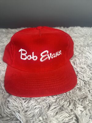 Vtg 80’s BOB EVANS Script Corduroy Hat Red Trucker Snapback Eire ...