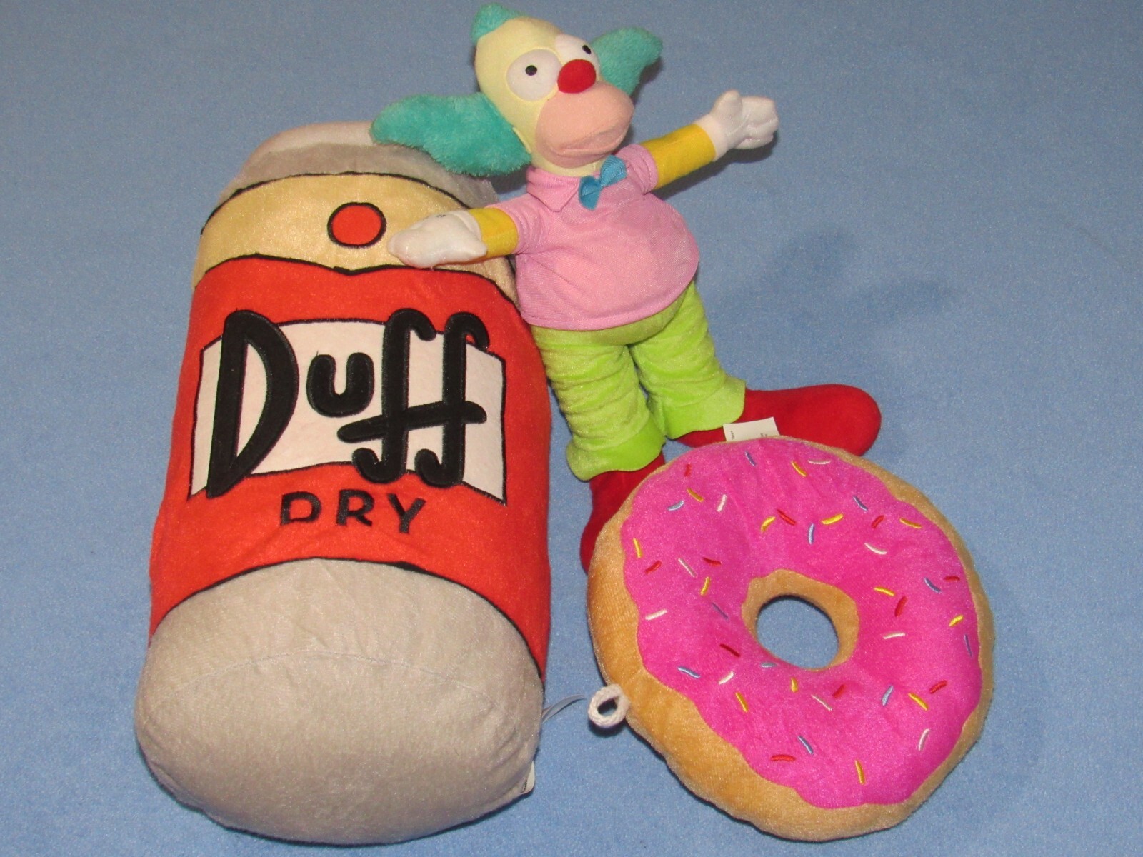THE SIMPSONS Plush Lot (14" DUFF DRY, 11" KRUSTY THE CLOWN, 8" DONUT ...