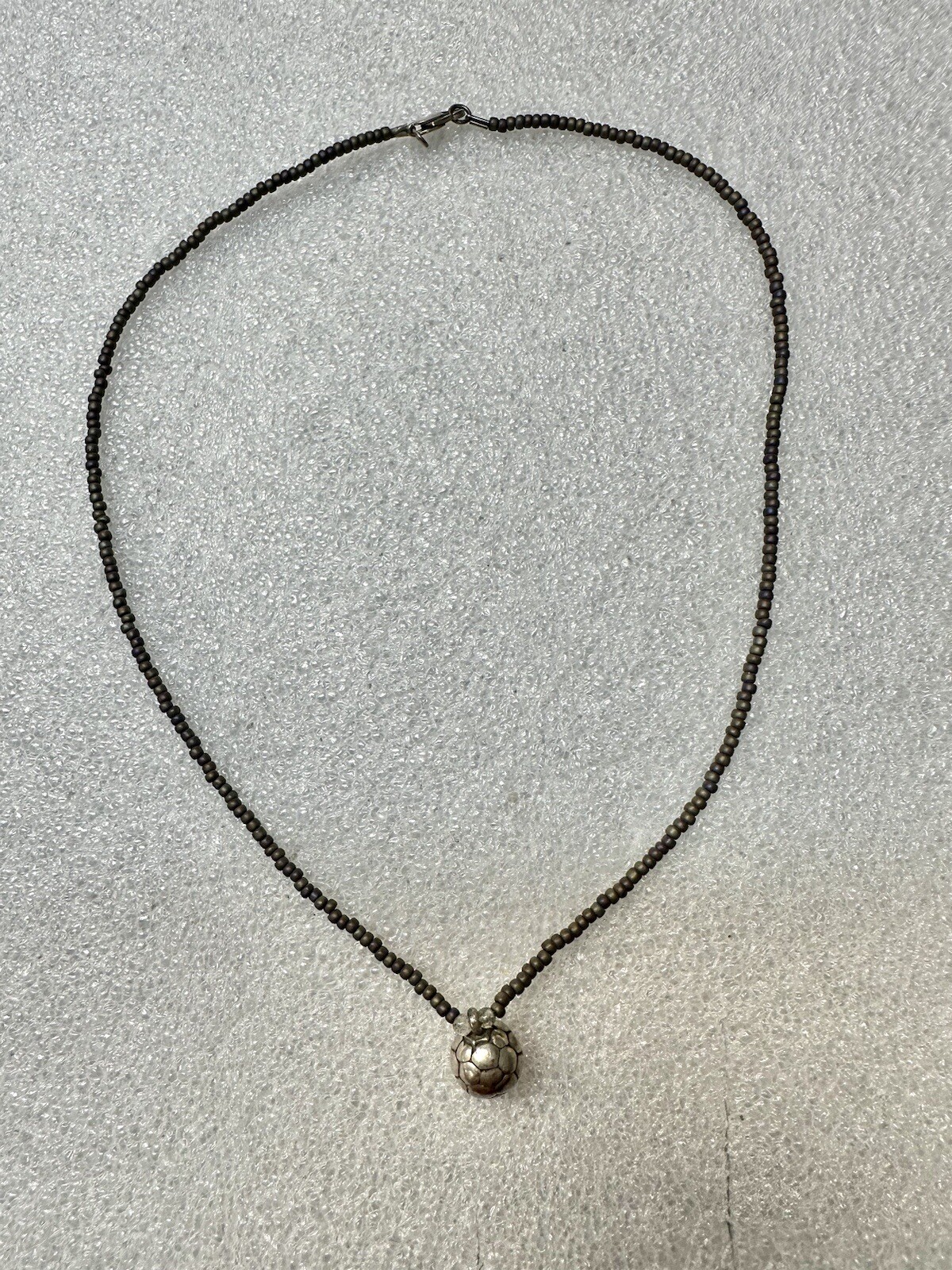 .925 Beaded Chain & .925 Soccer Ball Pendant Necklace - Gem