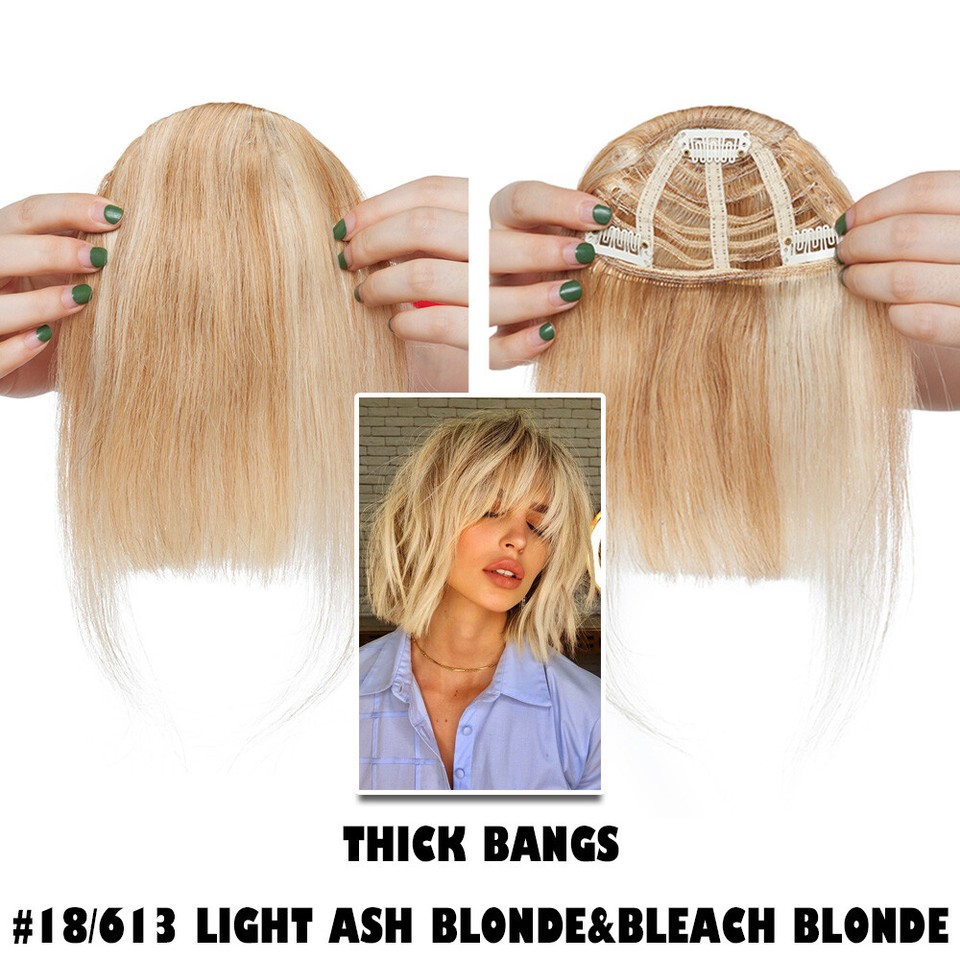 Real 100% Human Hair Bangs Extensions Clip In Thick Fringed Hairpiece ...