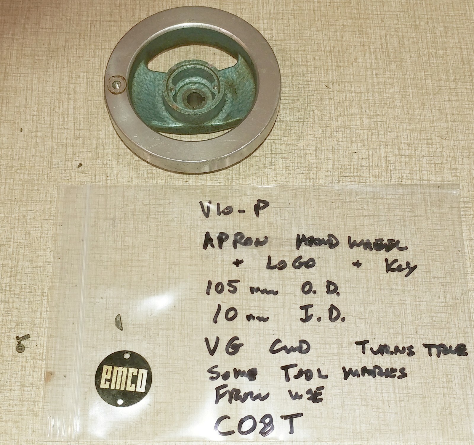Emco Maximat V10-P Lathe Apron Parts: Handwheel, Logo & Key C08T | eBay