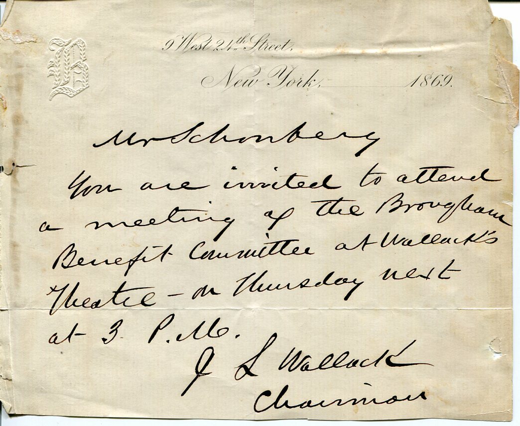 John Lester Wallack Early Stage Actor Theater Manager Rare Signed ...