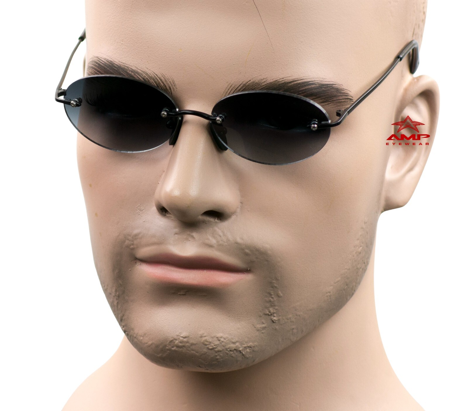 Small Rimless Oval Neo Matrix Style Sunglasses Metal Brown/Smoke All ...