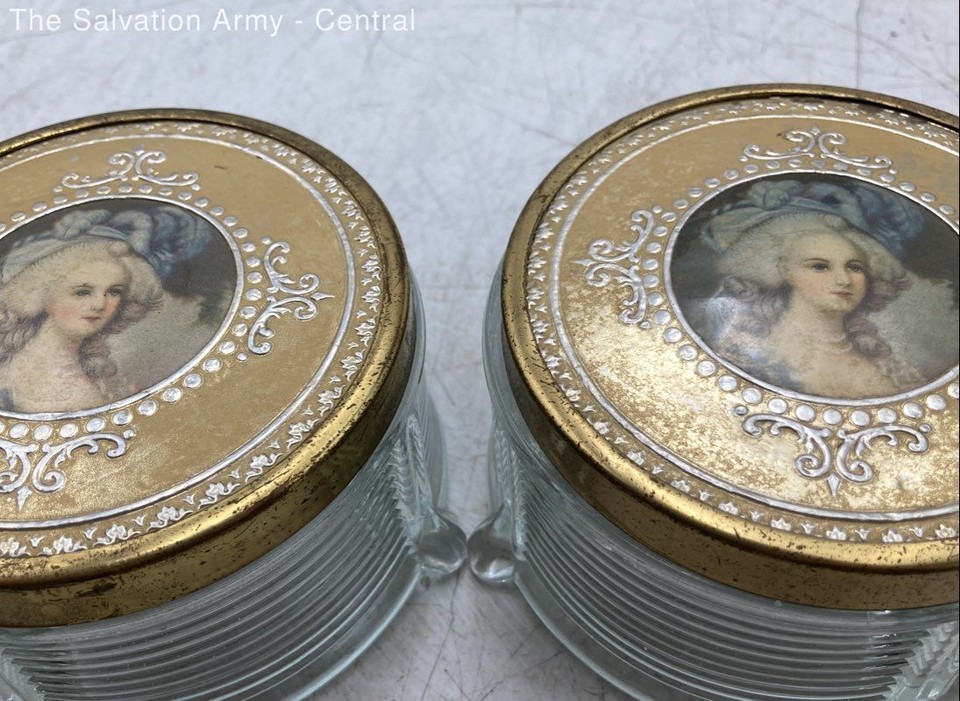 Clear Glass Victorian Round Vanity Containers With Gold-Tone Lid Lot Of ...