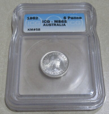 1962 AUSTRALIA 6 SIX PENCE Silver Coin Graded MS65 by ICG ...