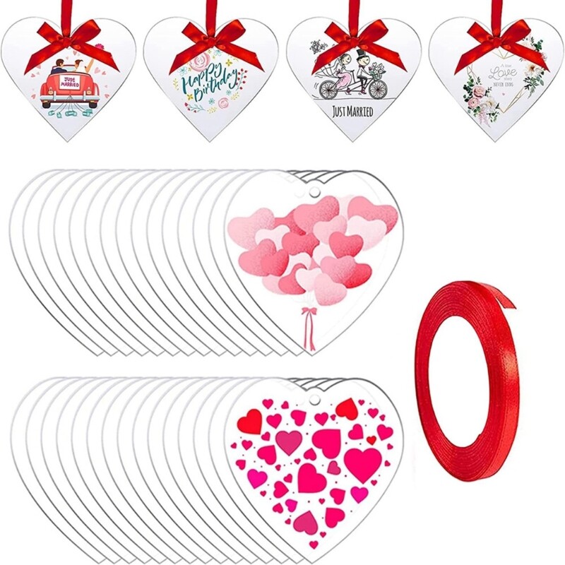 Set of 30pcs Unique Blank Gift Label Cleat Acrylic Love Heart Pendant ...