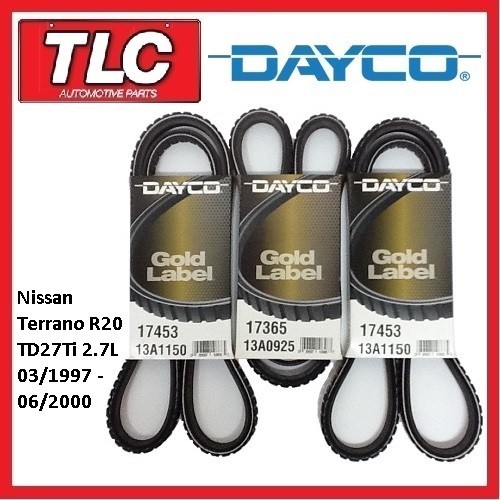 Dayco Fan Belt Kit (3 Belts) Terrano R20 TD27Ti 03/1997 - 06/2000 Turbo ...