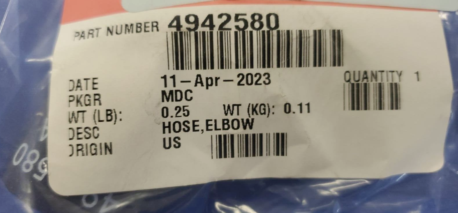 Cummins OEM Elbow Hose 4942580 NOS for sale online | eBay