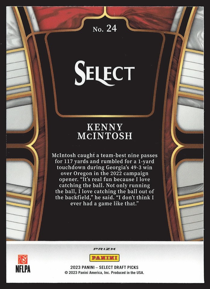 2023 Panini Select Draft Picks #24 Kenny McIntosh Purple Lazer Prizm RC ...