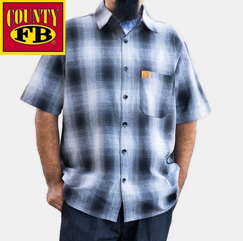 FB County Short Sleeve Plaid Checker Flannel Shirt | eBay