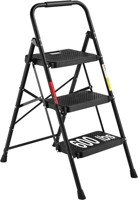 BONTEC 3-Step Ladder, Folding Step Stool with Wide Anti-Slip 3-Step ...