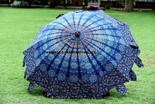 Indian Peacock Mandala Garden Parasol Umbrellas Cotton Outdoor Sunshade ...
