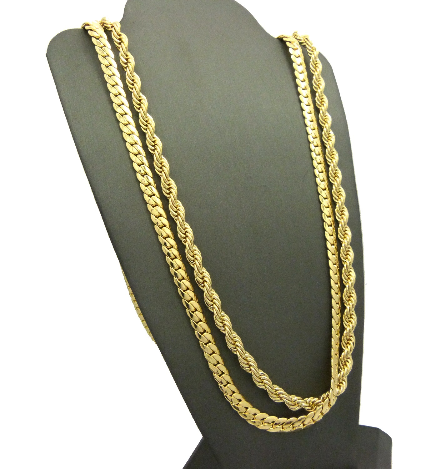 NEW 6mm/30" ROPE CHAIN & 6mm/30 MIAMI CUBAN CHAIN / NECKLACE CHAIN SET ...
