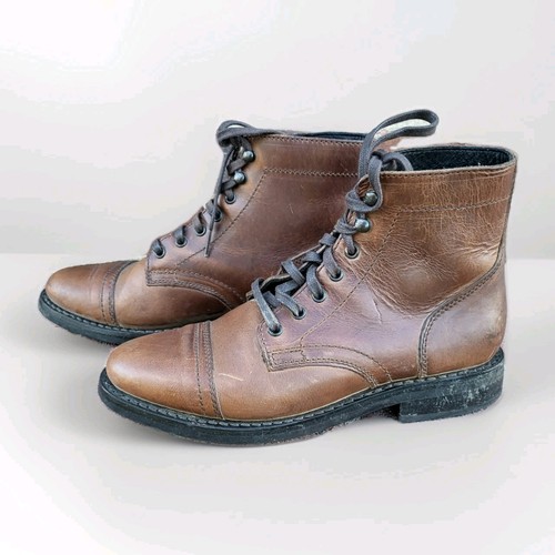 THURSDAY Boot Everyday Captain Cap Toe Combat Brown Leather Ankle Boot ...