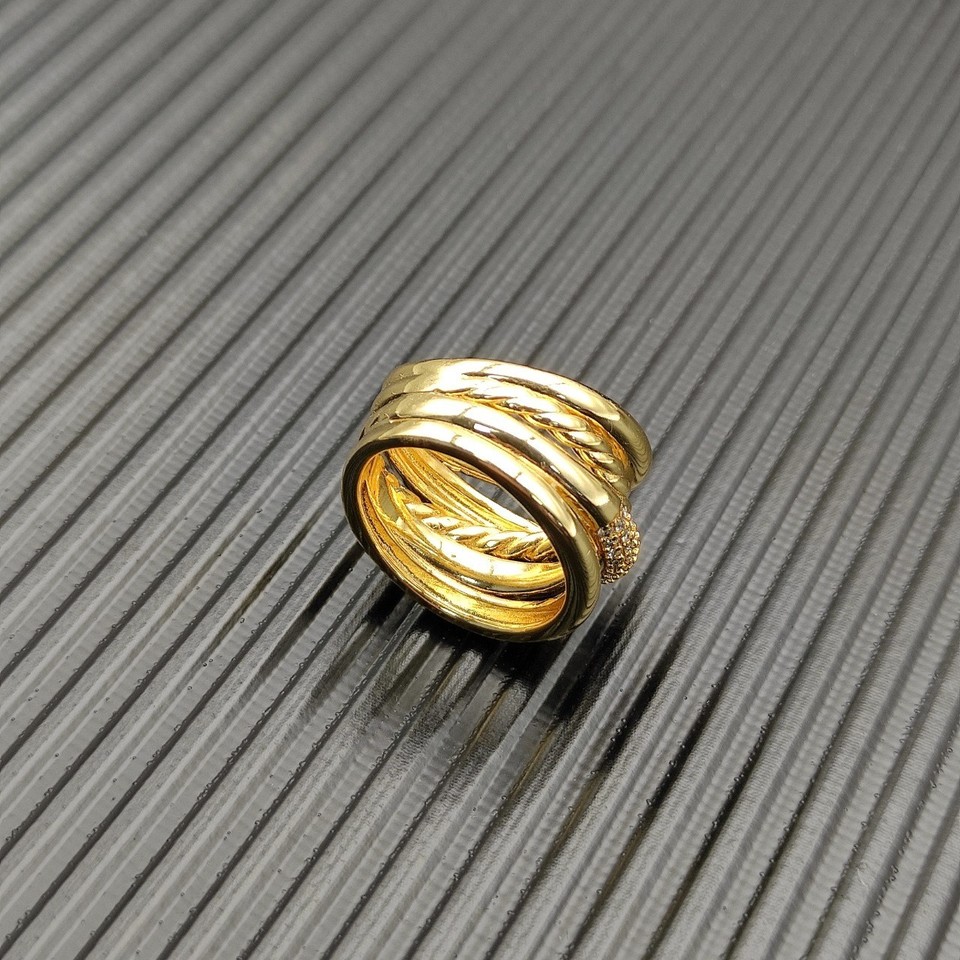 David Yurman 17.5mm Five-Line Cross 750 Gold With Diamond Ring, Size 7 ...