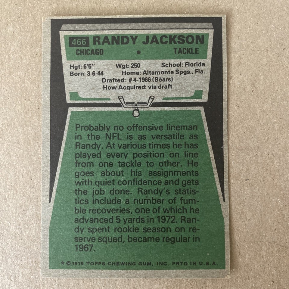 1975 Topps Football Randy Jackson Chicago Bears Card #466 | eBay