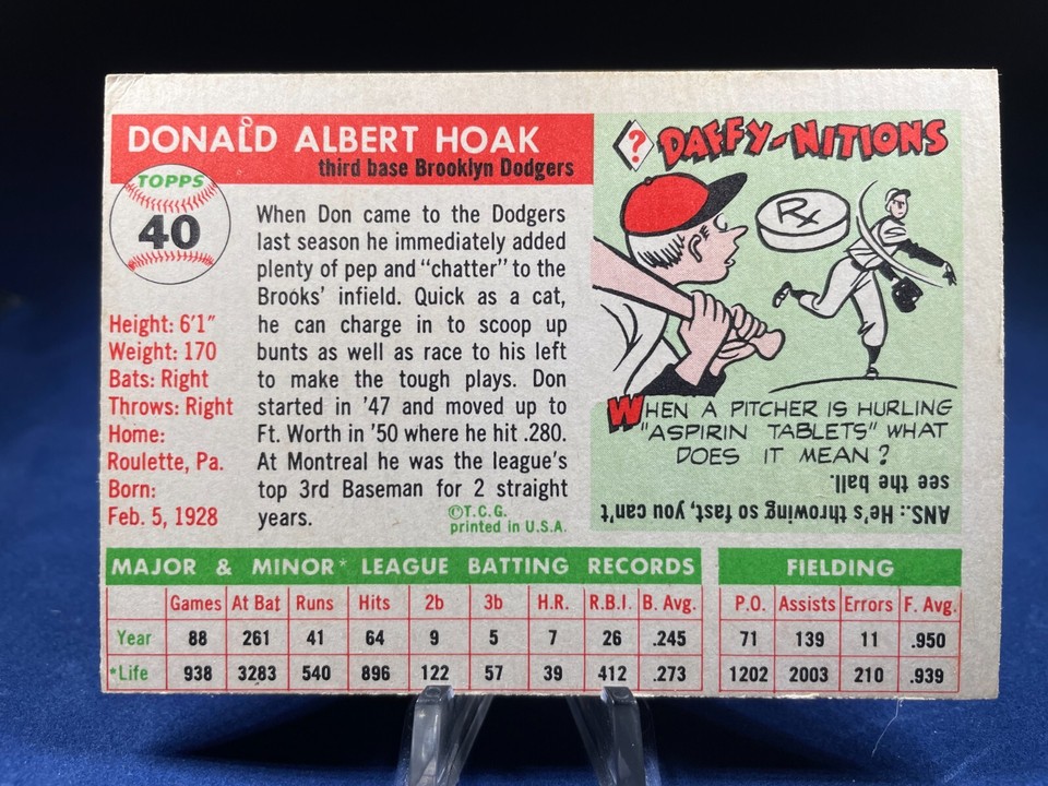 1955 Topps Baseball Card Don Hoak #40 Brooklyn Dodgers | eBay