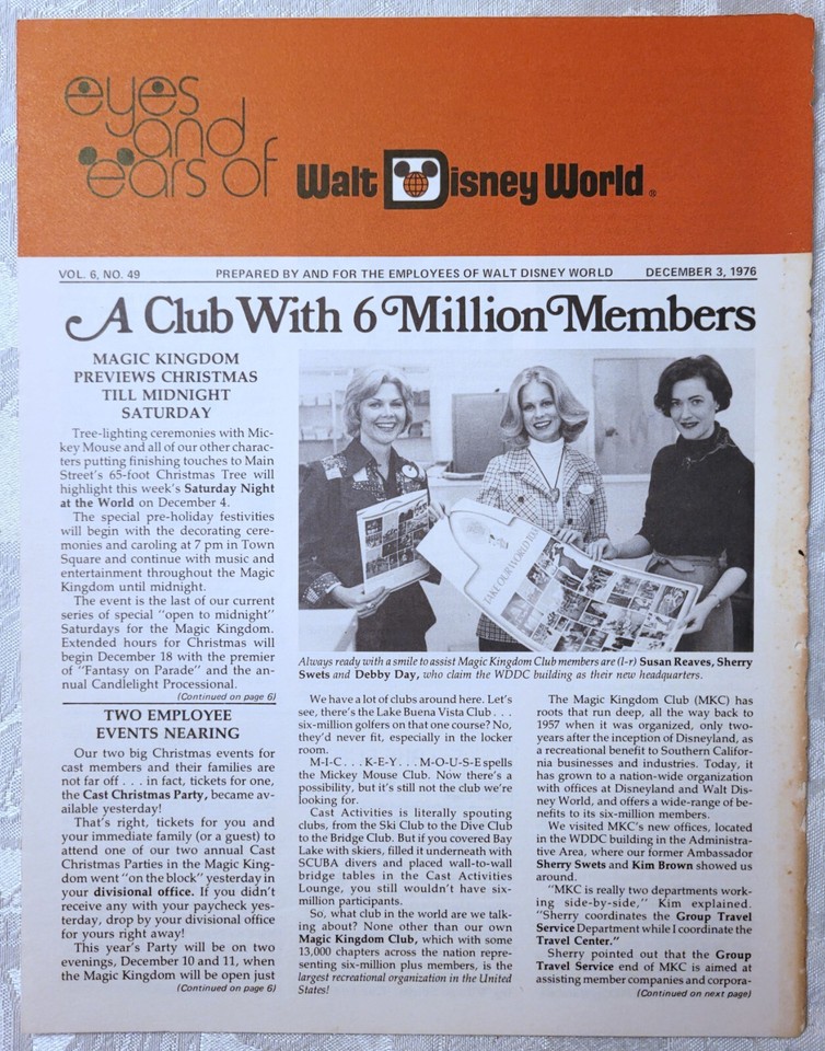 DISNEY Four Eyes & Ears Cast Member Newsletters Walt Disney World Nov ...