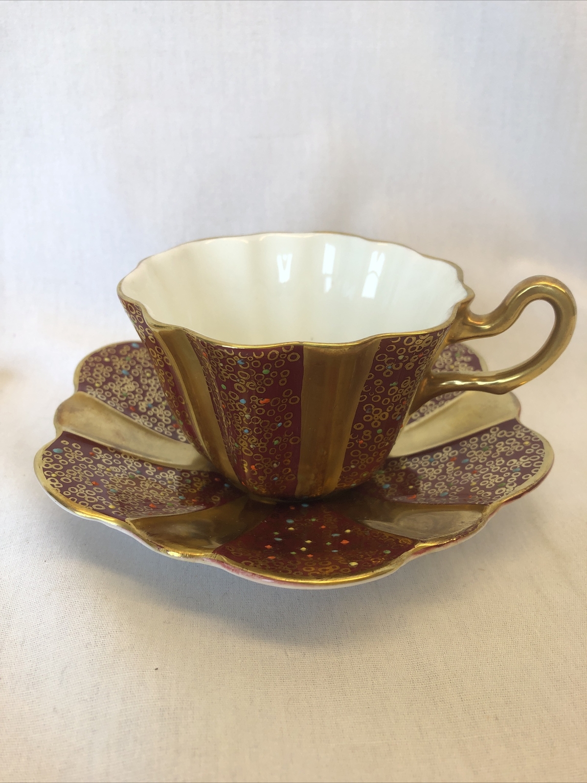Vintage Royal Stuart Jeweled Fairy Teacup and Saucer burgundy gold | eBay