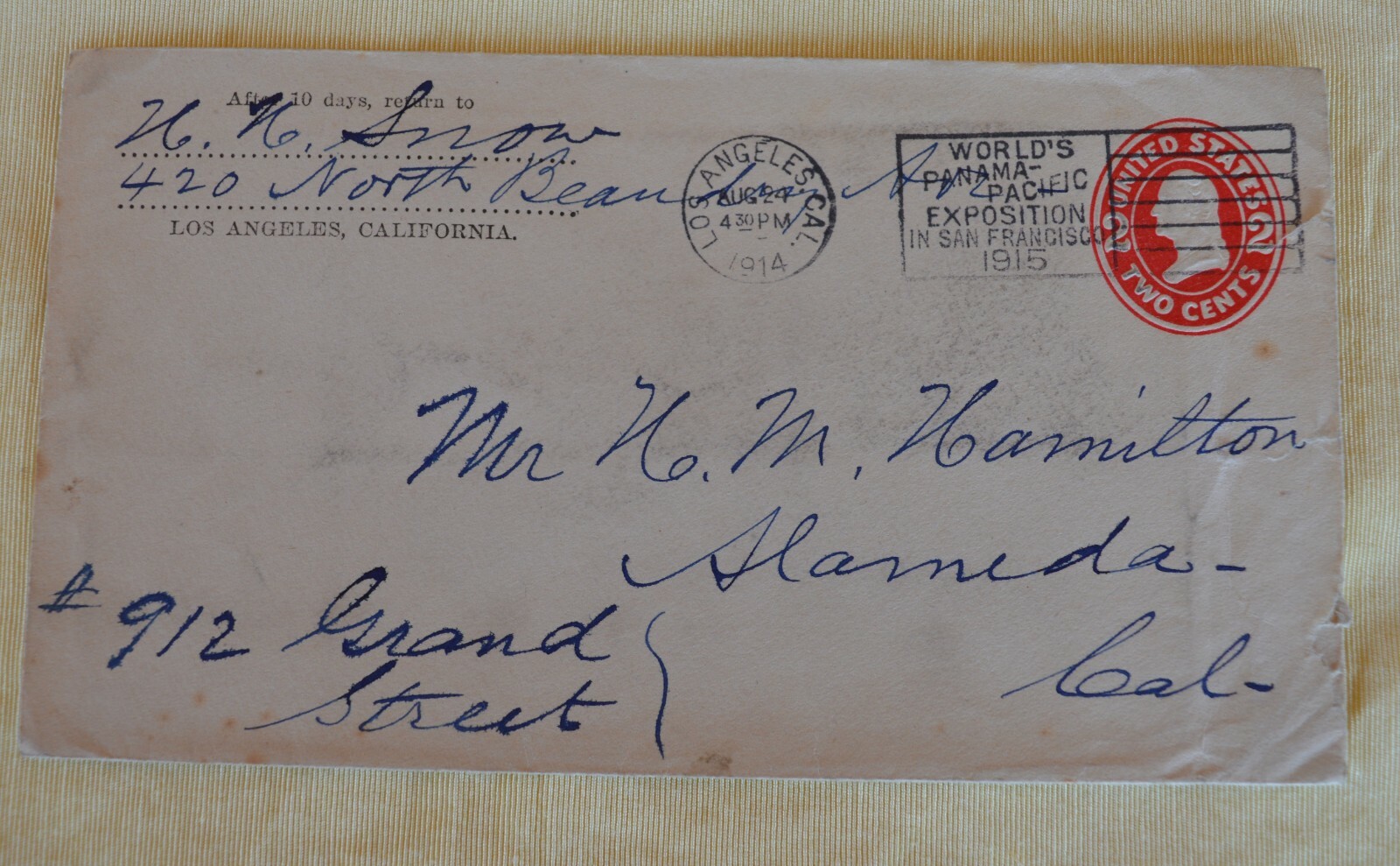 Antique Aug 1914 US Postage Paid Env Red 2c Geo Washington Panama ...