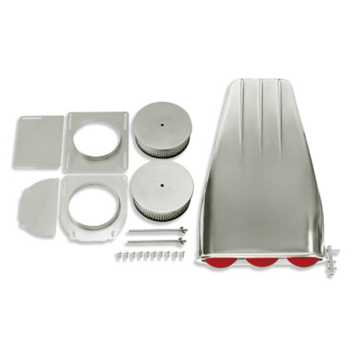 For Single/Dual Carb 4BBL Polished Aluminum Bug Catcher Finned Hood Air ...
