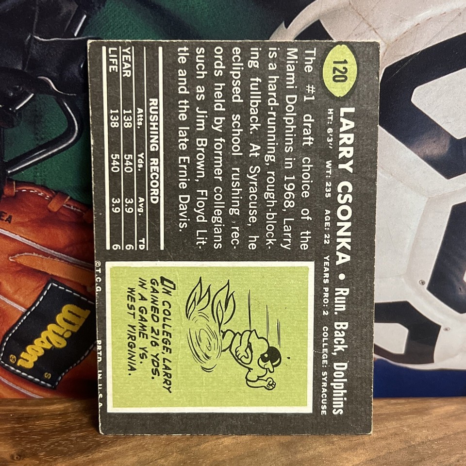 LARRY CSONKA 1969 TOPPS FOOTBALL ROOKIE CARD #120 RC VINTAGE DOLPHINS ...