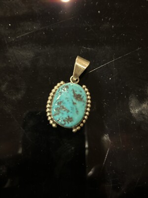 BEA Tom Sterling Silver Pendant Large Oval Turquoise Vintage | eBay