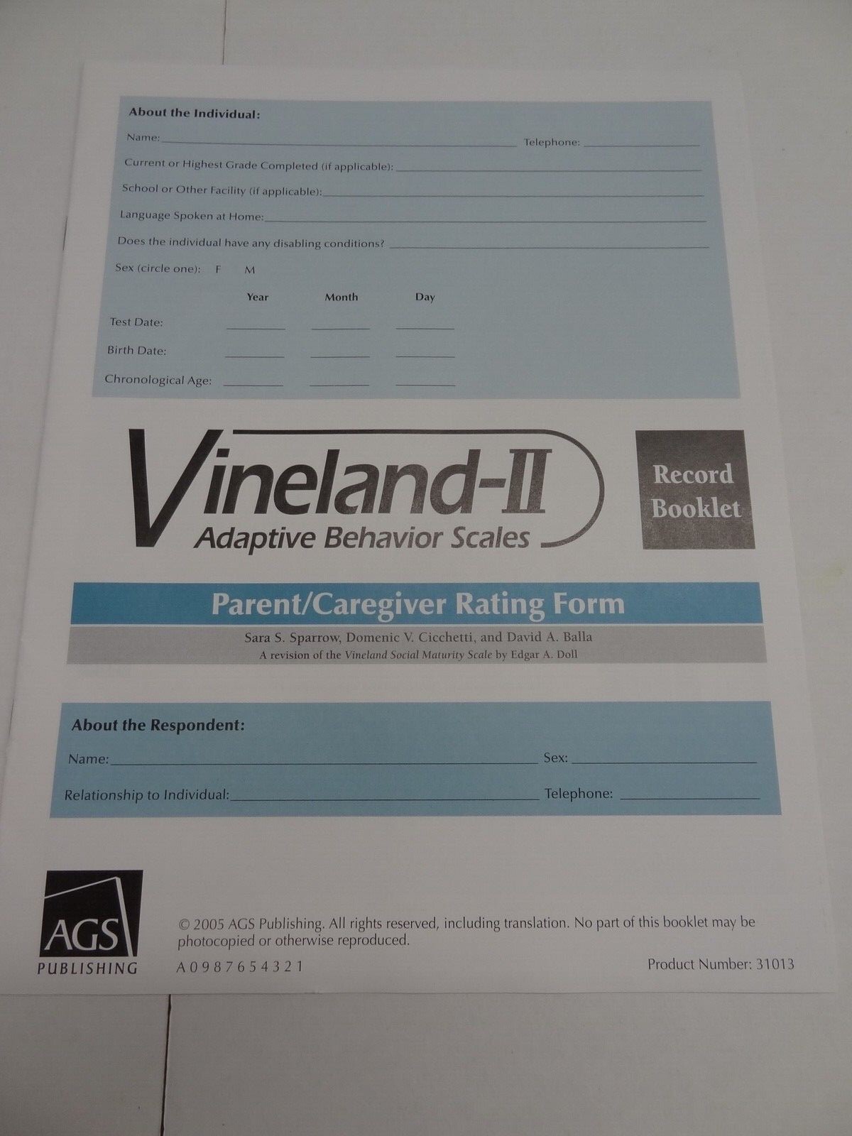 VIneland II Adaptive Behavior Scales Parent Caregiver Rating Form