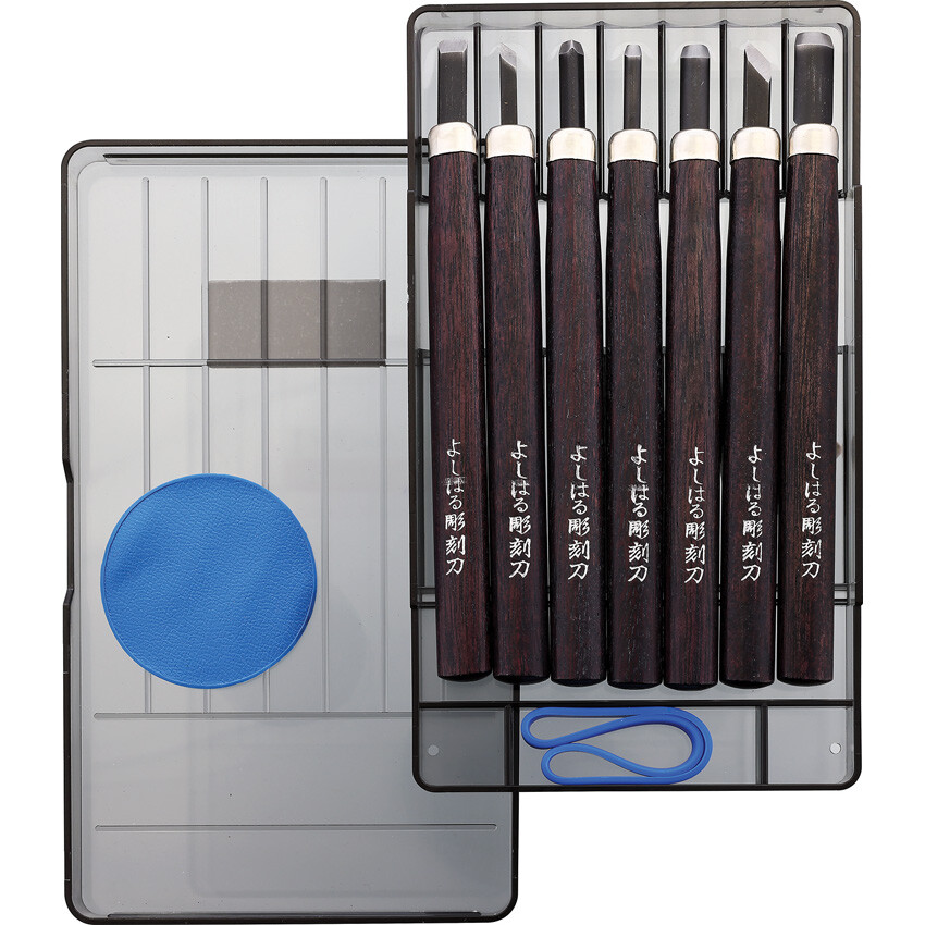 Yoshiharu HP-7 Japanese Carving Dark Brown Wood Fixed Blade Knife Set ...