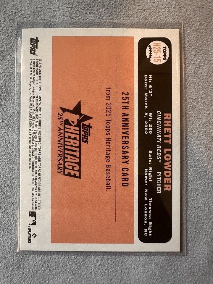2025 Topps Heritage #H25-15 Rhett Lowder 25th Anniversary Holo Reds ...