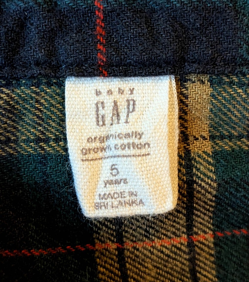 Baby GAP Flannel Shirt Boy 5 Green Navy Plaid Cotton Bear Embroidered ...