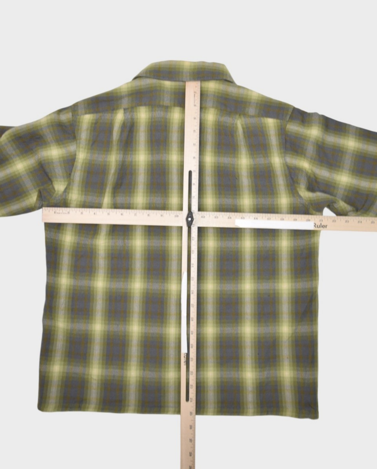 Vintage Pendleton Shirt Mens M Wool Green Shadow Plaid Loop Collar ...