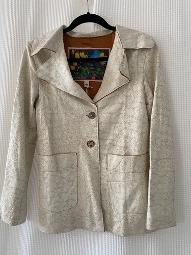 NWT BURNING TORCH White Leather Jacket SZ P XS Crackle Trench Coat ...
