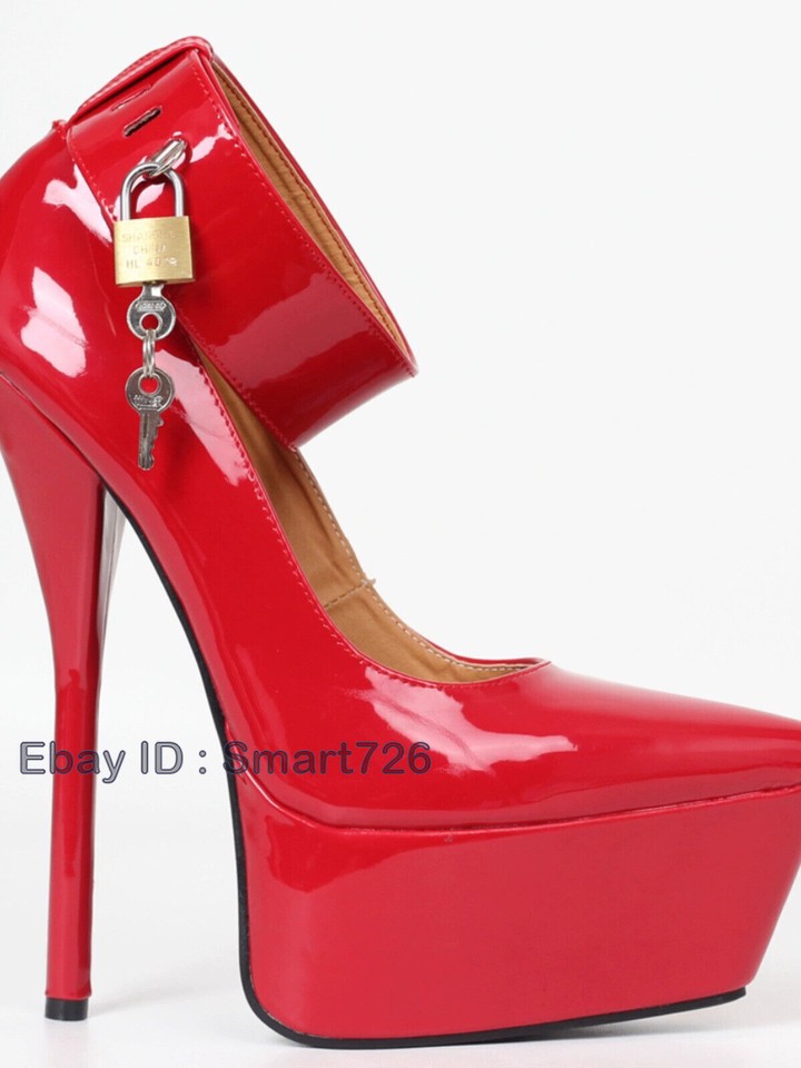 Womens Metal Super High Heel Stiletto Platform Lock Strap Clubwear ...