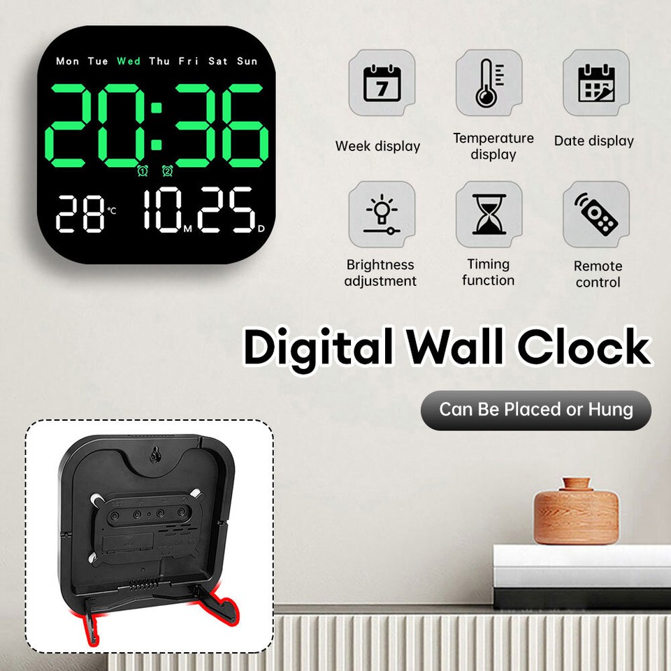 Digital Clock Large Display LED Digital Calendar Alarm Clock for Home ...