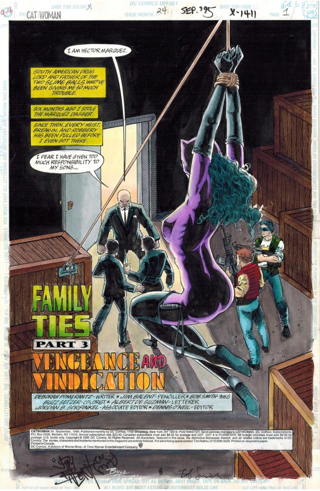 JIM BALENT 1995 CATWOMAN #24 ORIGINAL ART PAGE 1 SPLASH SELINA KYLE DC ...