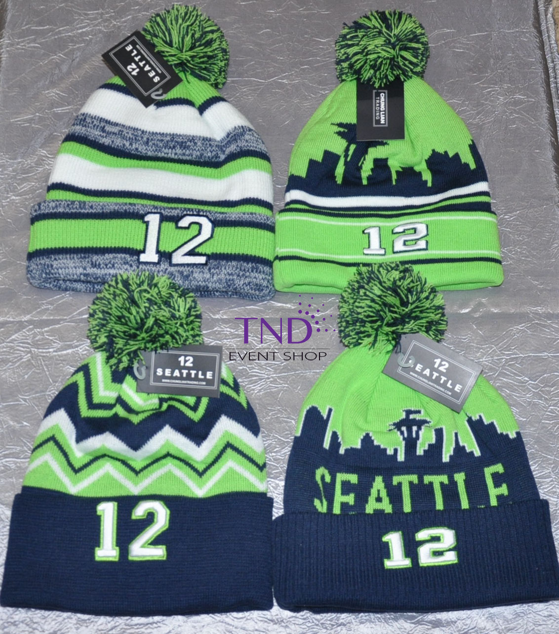 SEATTLE SEAHAWKS NUMBER 12 #12 FAN KNIT CUFFED BEANIE HAT WITH POM POM ...